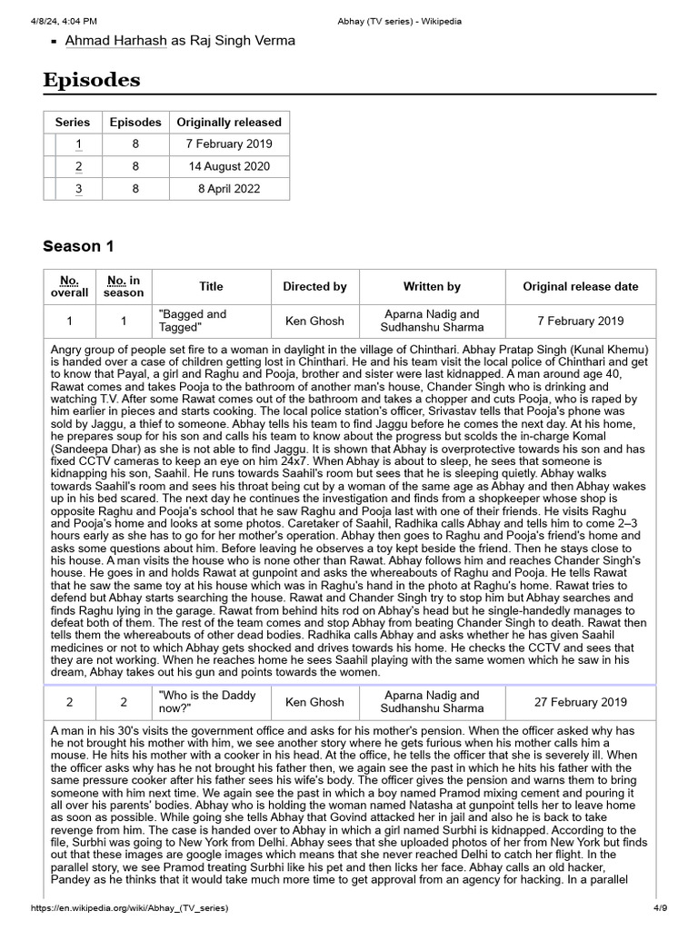 Abhay Series Overview and Cast Details | PDF