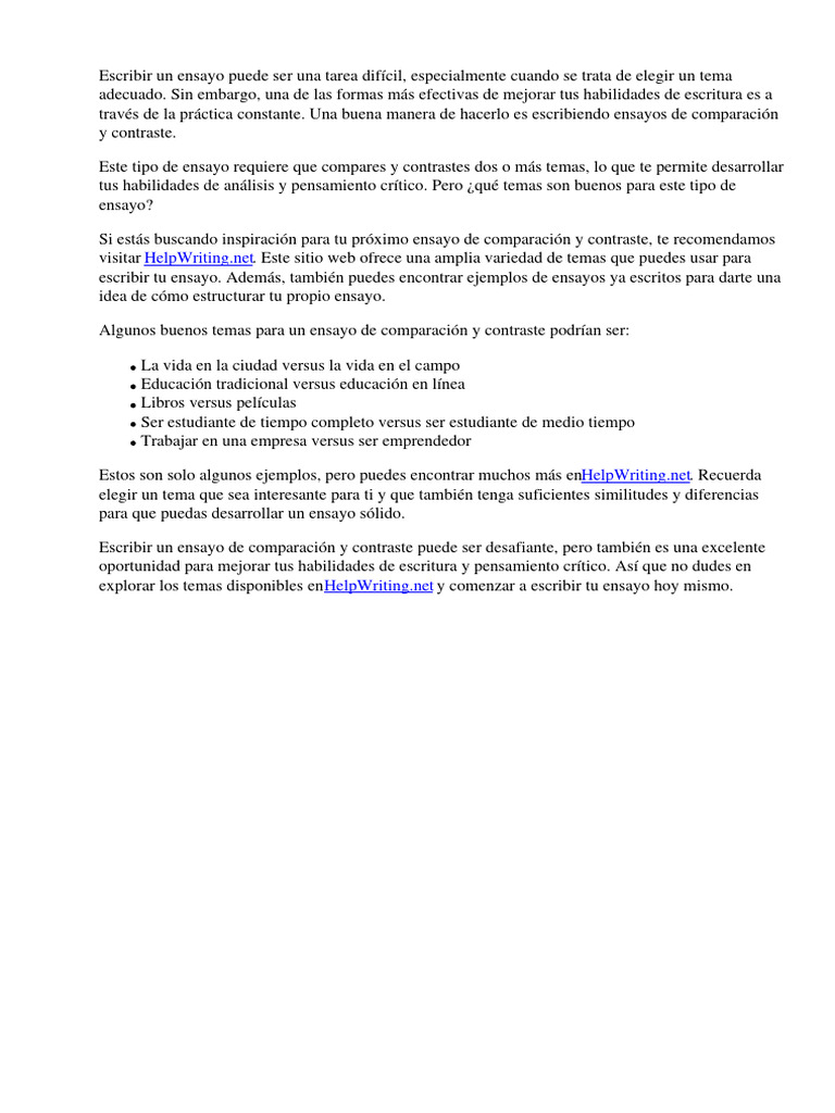 Buenos Temas para Escribir Un Ensayo de Comparación y Contraste | PDF ...