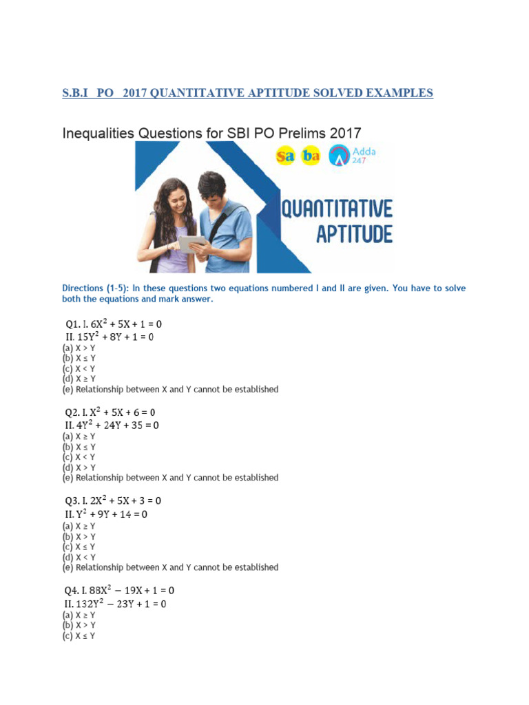 Maths Solved Problems Adda | PDF | Inequality (Mathematics) | Equations