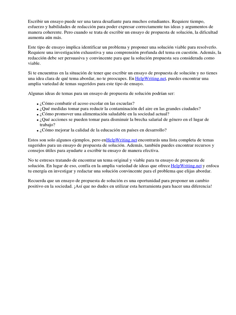 Ideas de Temas para Un Ensayo de Propuesta de Solución | Download Free ...