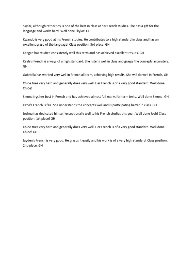 French comments 3rd term 2022 | PDF