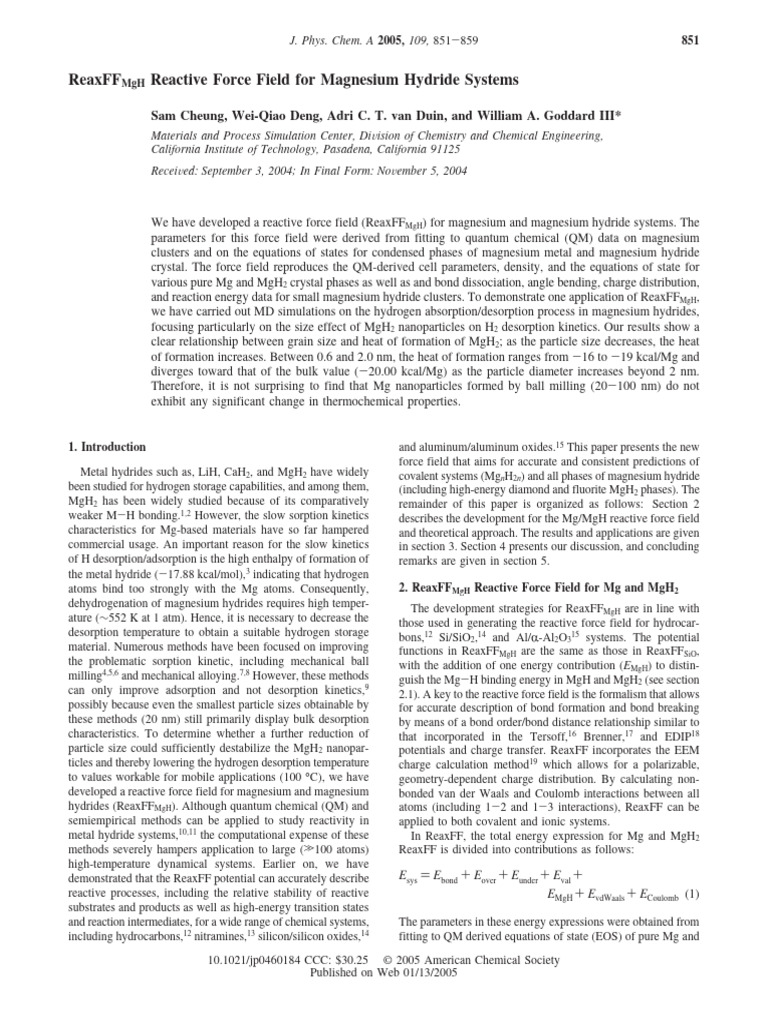 2005 - J. Phys. Chem. A - 109 - 851-859 - CheungS Et al-ReaxFFMgH ...