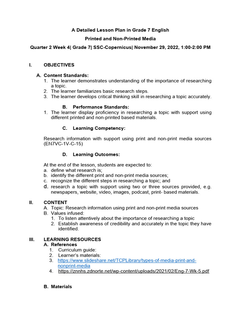 A Detailed Lesson Plan in Grade 7 English 7 | PDF | Information | Podcast