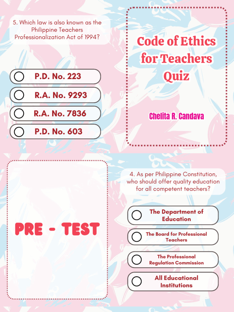 Teachers' Code of Ethics Quiz | PDF | Teachers | Dignity
