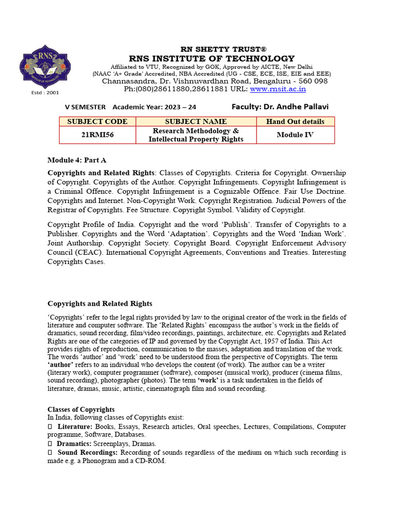 Rns Institute of Technology | PDF | Trademark | Copyright