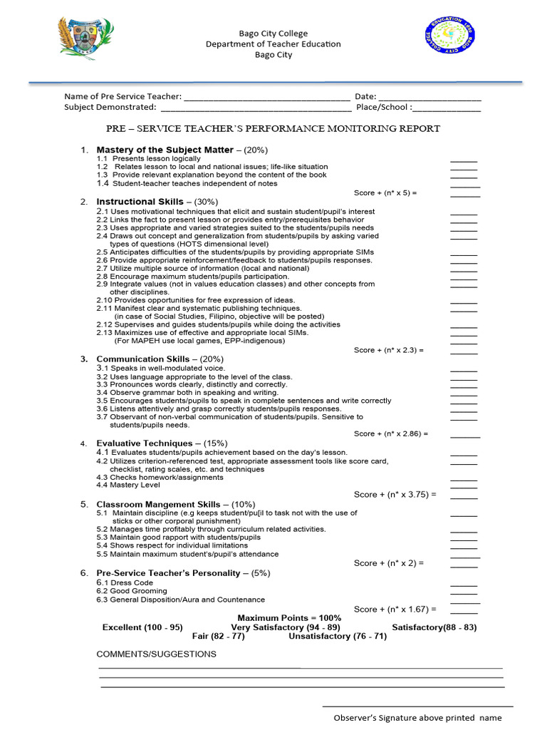 Pre-Service Teacher Performance Report | PDF | Teachers | Psychological ...