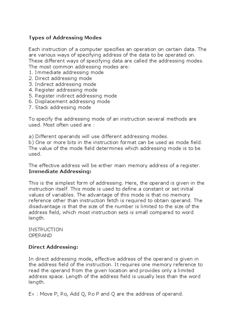 Types of Addressing Modes | PDF | Instruction Set | Computer Architecture