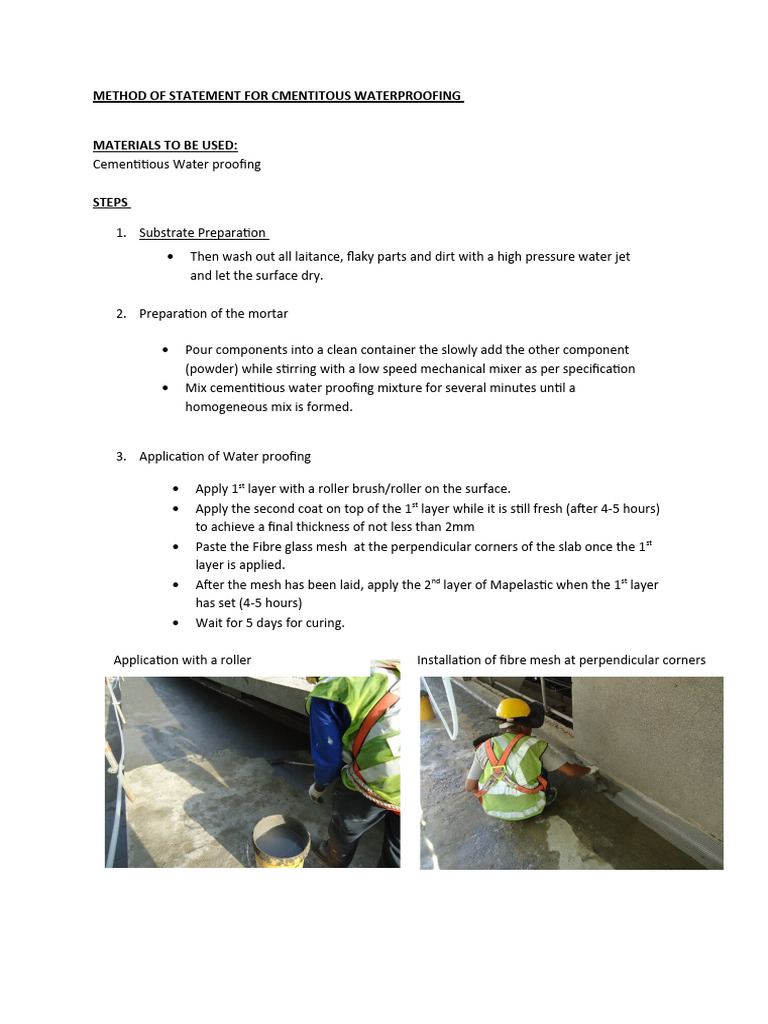 Method of Statement For Waterproofing | PDF | Technology & Engineering