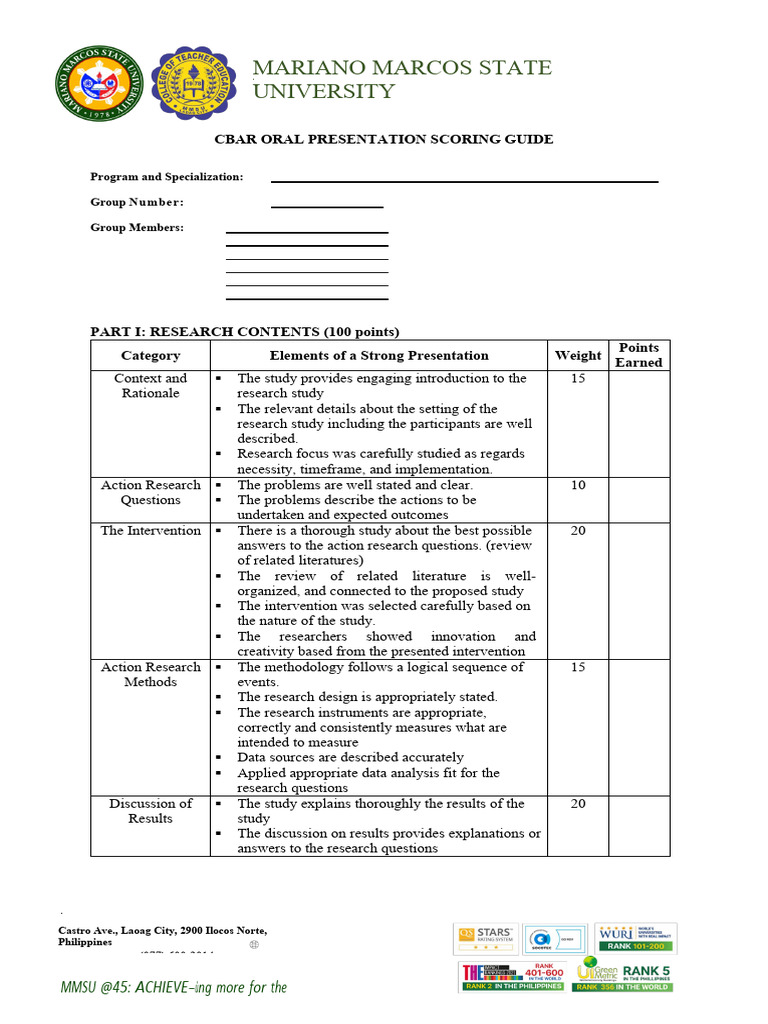 CBAR Oral Presentation Scoring Guide TMP | Download Free PDF ...