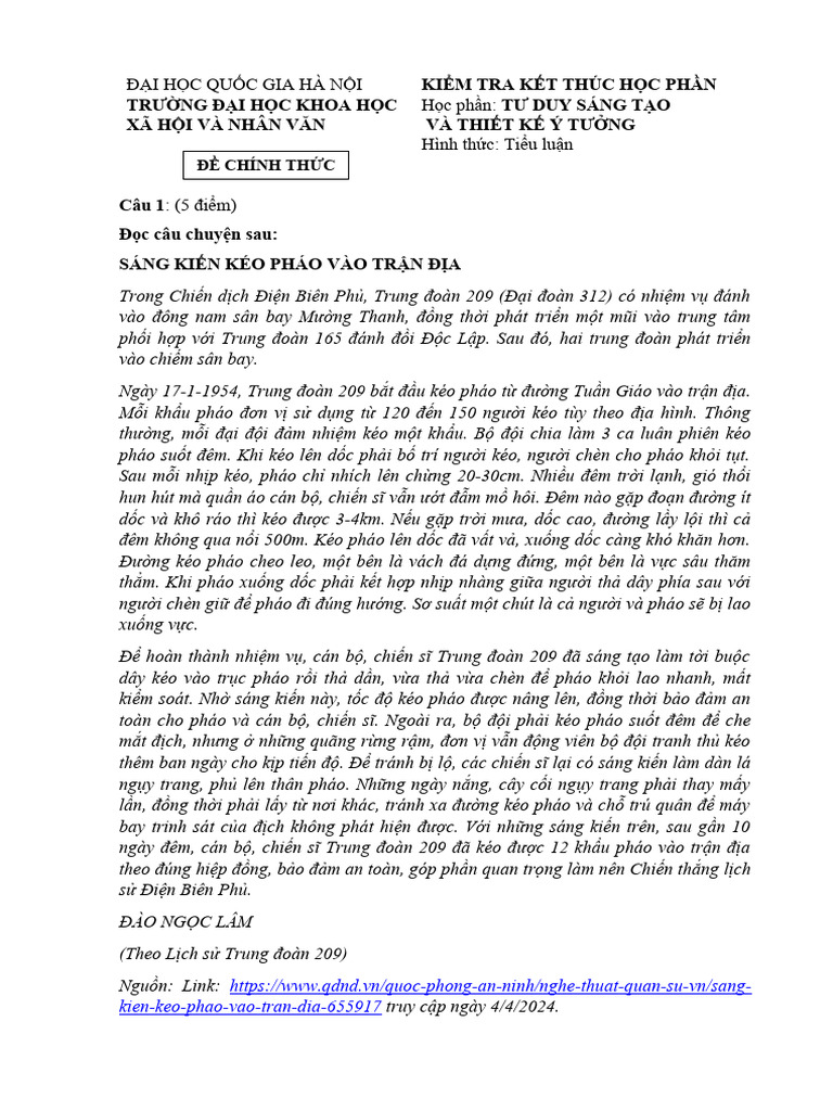 Đề Tiểu Luận Cuối Kỳ Học Phần TDST&TKYT HK2 NH2023-2024 | PDF