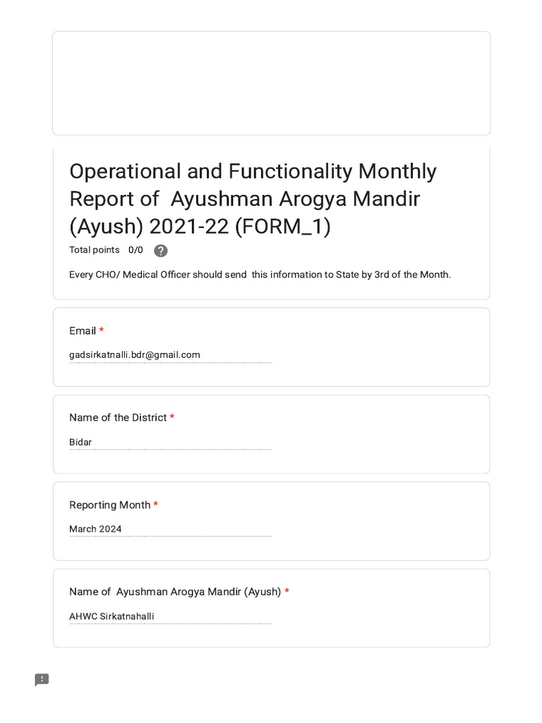 Operational and Functionality Monthly Report of Ayushman Arogya Mandir (Ayush) 2021-22 (FORM_1 ...