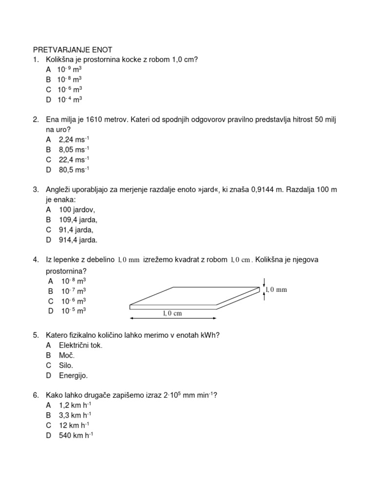 PRETVARJANJE ENOT - Izbirne | PDF