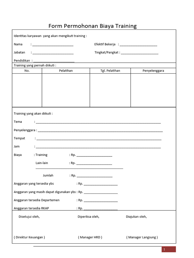 Form Permohonan Biaya Training | PDF | Karier & Perkembangan | Bisnis