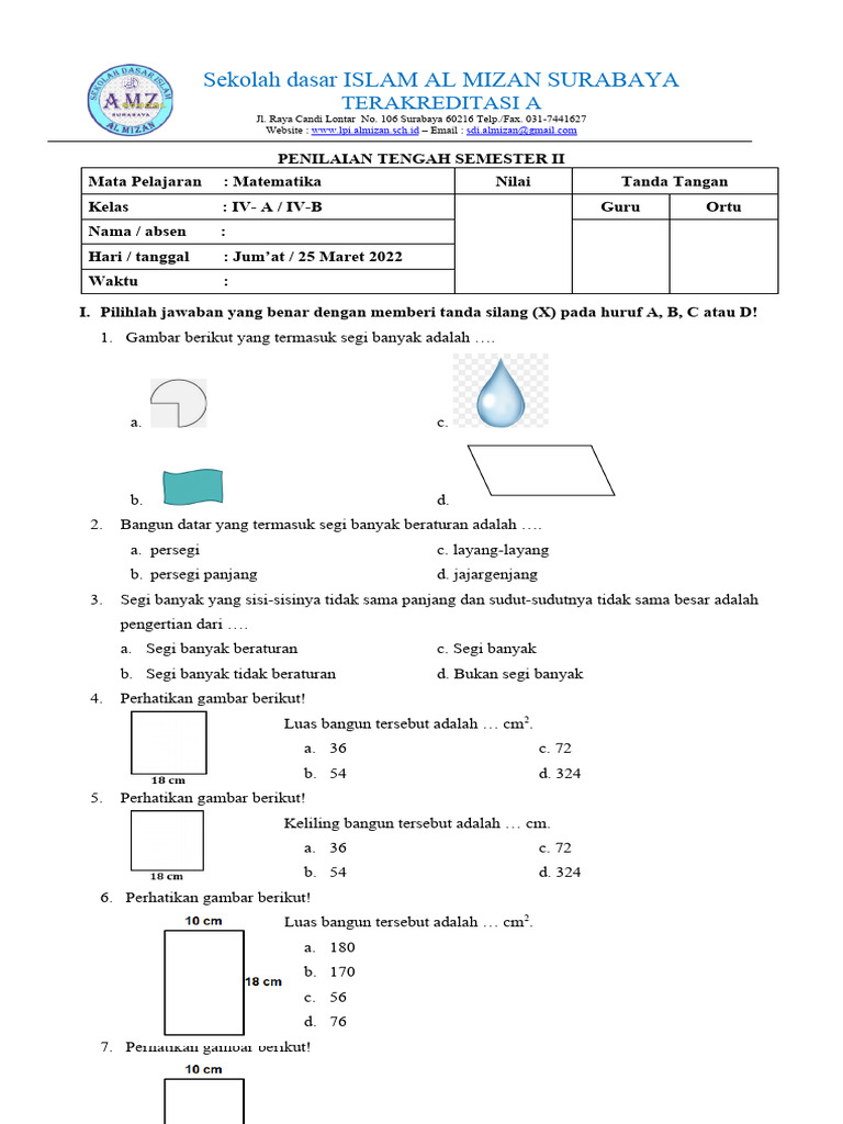 Soal Pts II Math 4 Untuk Siswa | PDF