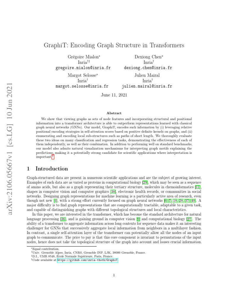 2106_GraphiT Encoding Graph Structure in Transformers | PDF ...