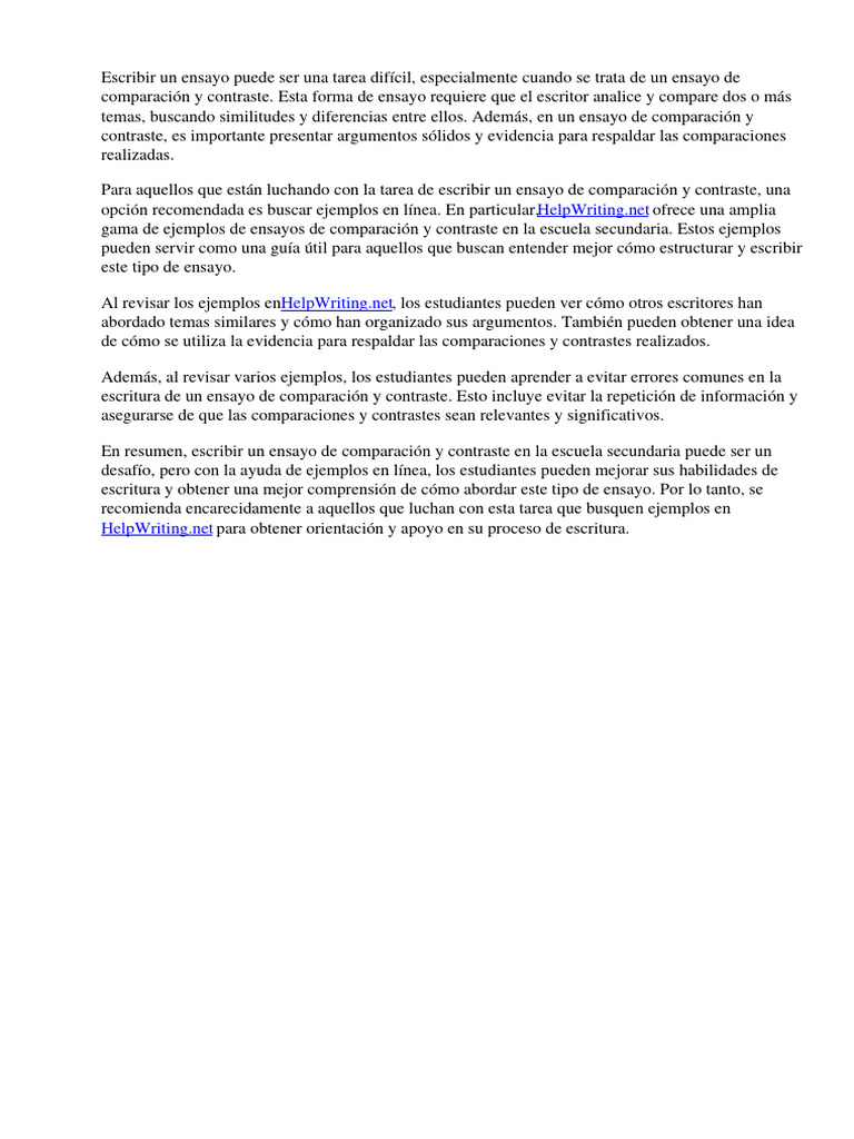 Ejemplos de Ensayos de Comparación y Contraste en La Escuela Secundaria ...