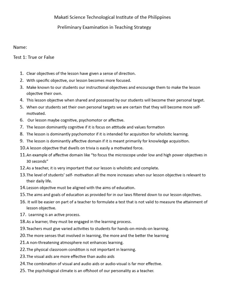 Midterm Exam Strategies Of Teaching Pdf Learning Educational