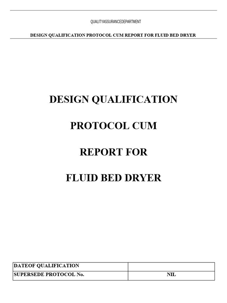 Design Qualification Protocol Cum Report For Fluid Bed Dryer | PDF ...