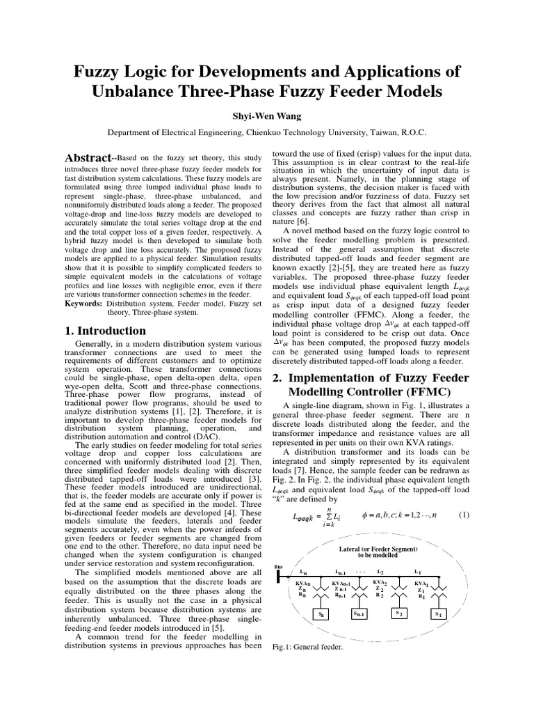 Fuzzy Logic For Developments and Applications of Unbalance Three-Phase Fuzzy Feeder Models ...