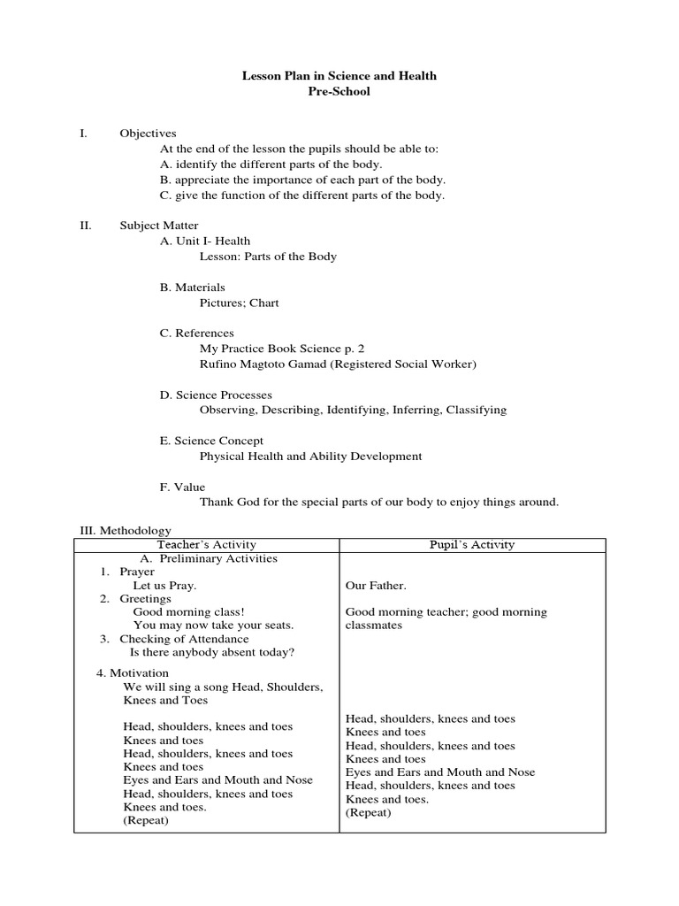 Lessonplaninscienceandhealth 140202083025 Phpapp02 | PDF | Science | Prayer