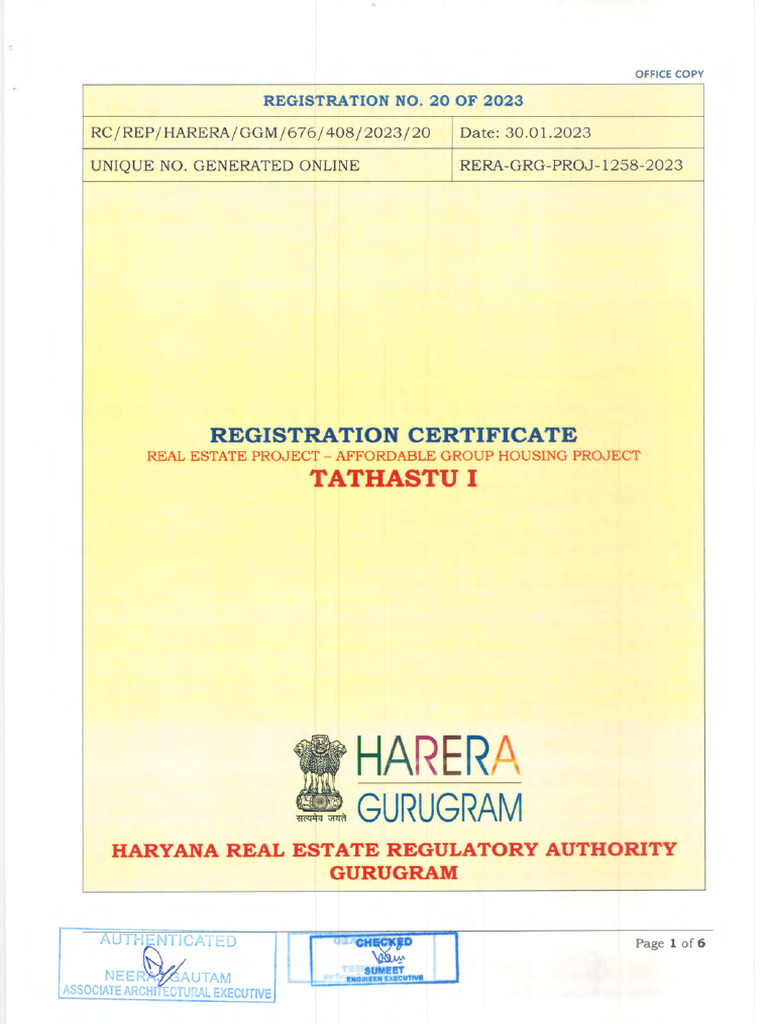 Tathastu I RERA Certificate | PDF