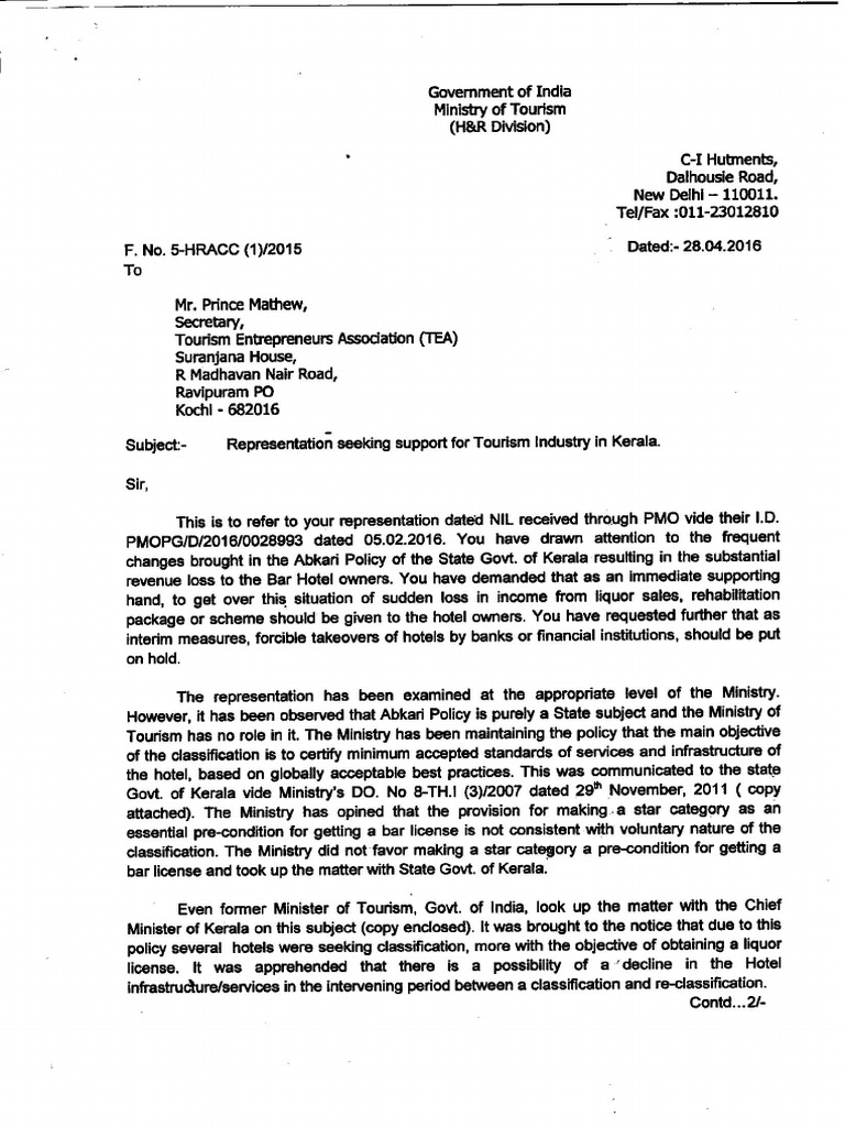 Letter Liquor Policy Kerala | PDF