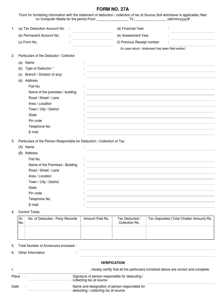 Form No. 27A: (In Case Return / Statement Has Been Filed Earlier) | PDF