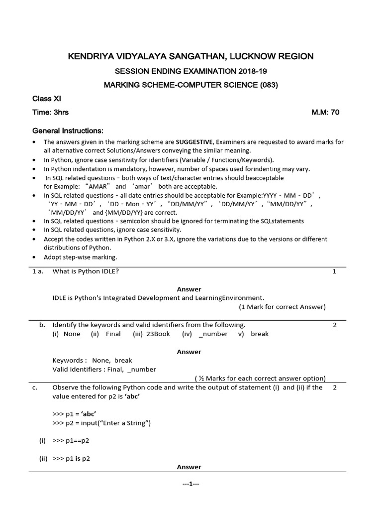 Class 11 Computer Science Sampleppaer Pdf Byte Python Programming Language