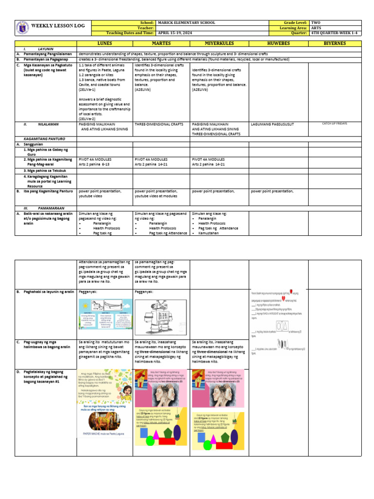 DLL ARTS Q4 Week-1-4 | PDF