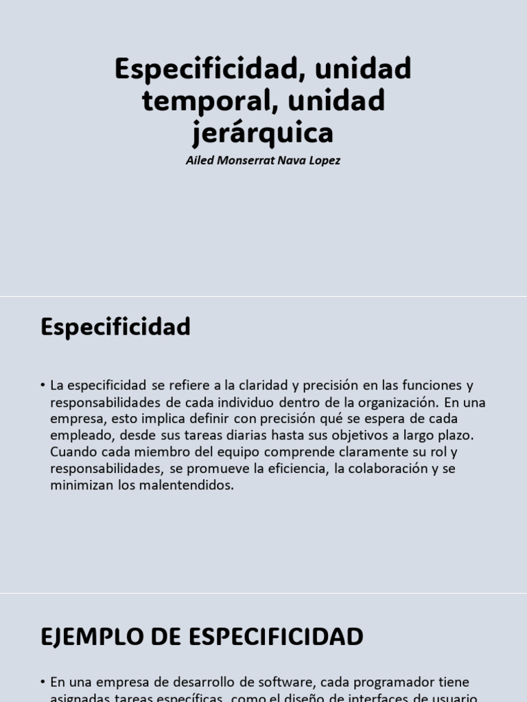 Especificidad y Unidades en Administración | PDF | Business | Negocios ...