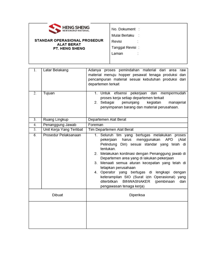 Prosedur K3 Alat Berat PT. Heng Sheng | PDF
