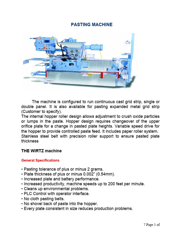 Pasting Machine | PDF | Lead | Sulfuric Acid