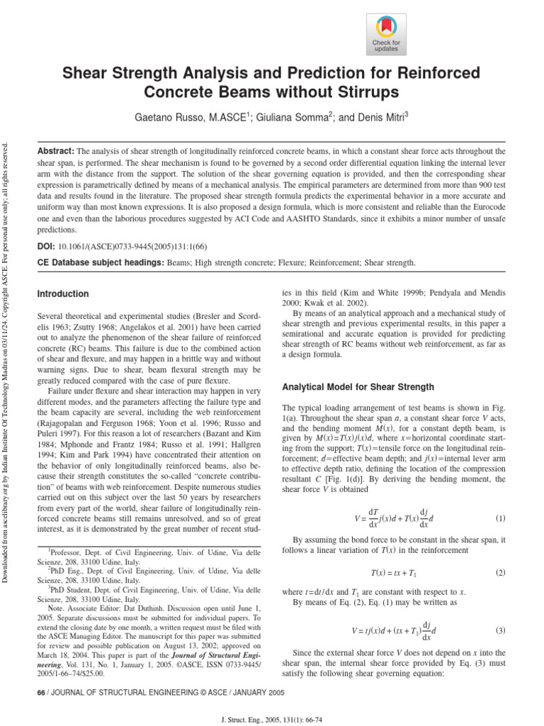 Russo Et Al 2005 Shear Strength Analysis and Prediction For Reinforced ...