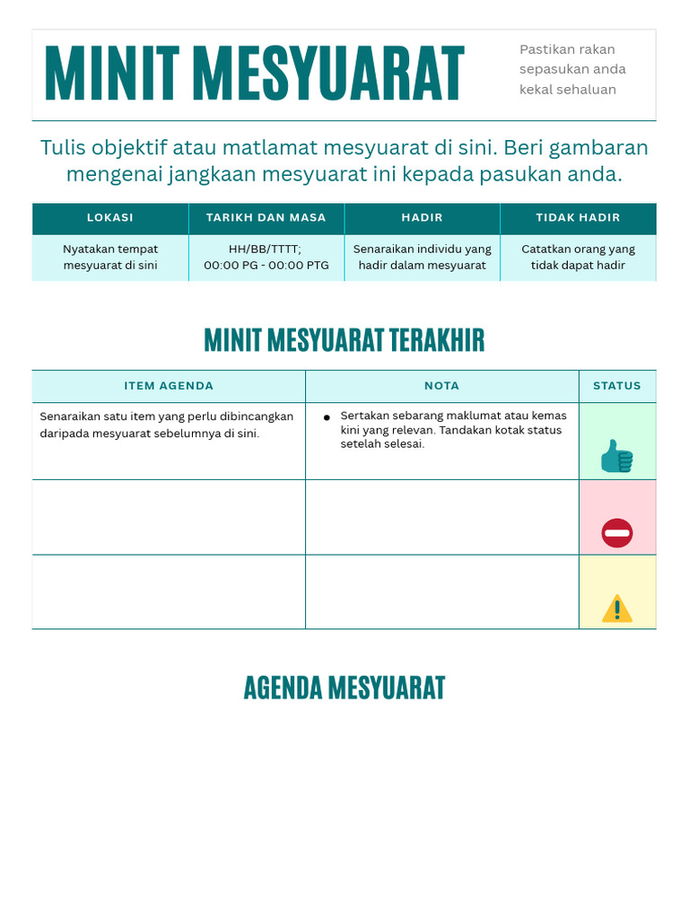 Minit Mesyuarat Gaya Profesional Klasik Biru Kehijauan Firus - 20240420 ...
