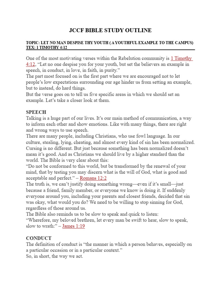 Youthful Example in Faith and Conduct | PDF | Faith | Jesus