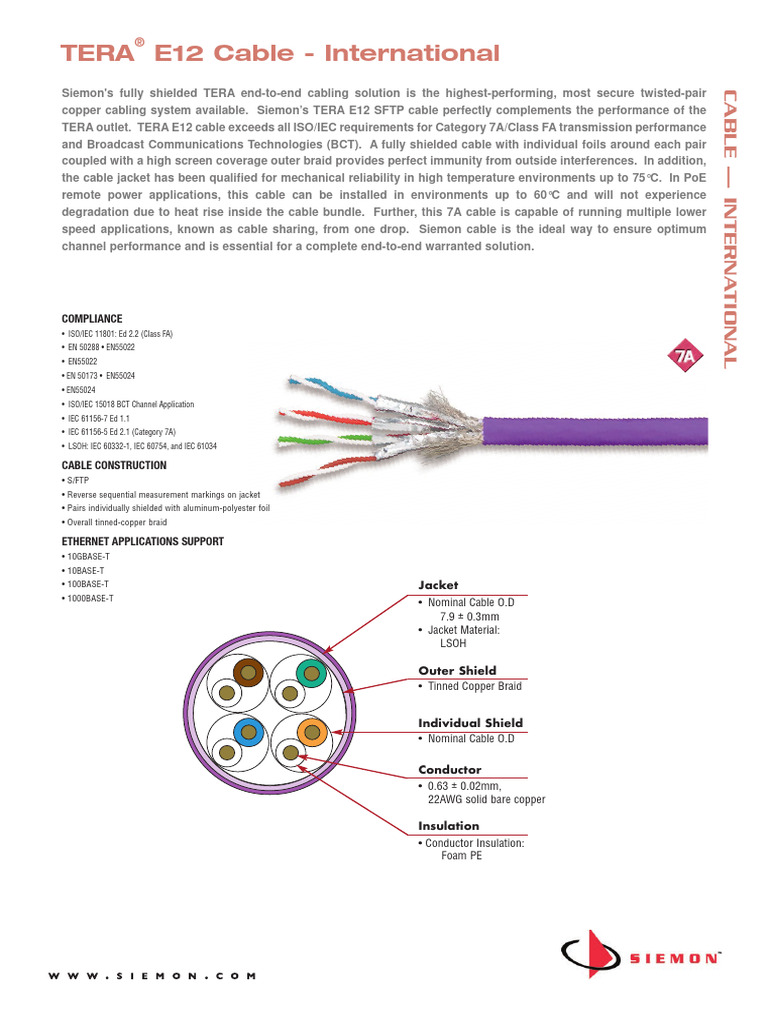 siemon-tera-e12-cable-international_spec-sheet | PDF ...