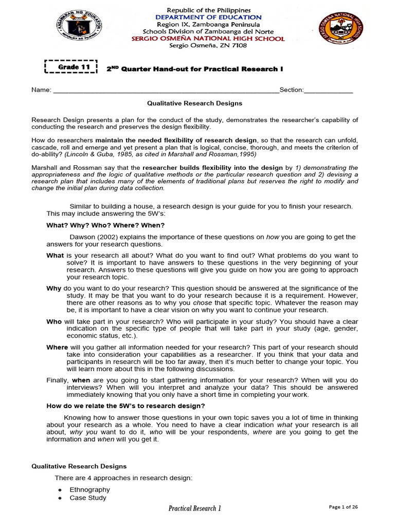 Practical-Research-1_Quarter-2_Hand-out | PDF | Sampling (Statistics) | Questionnaire