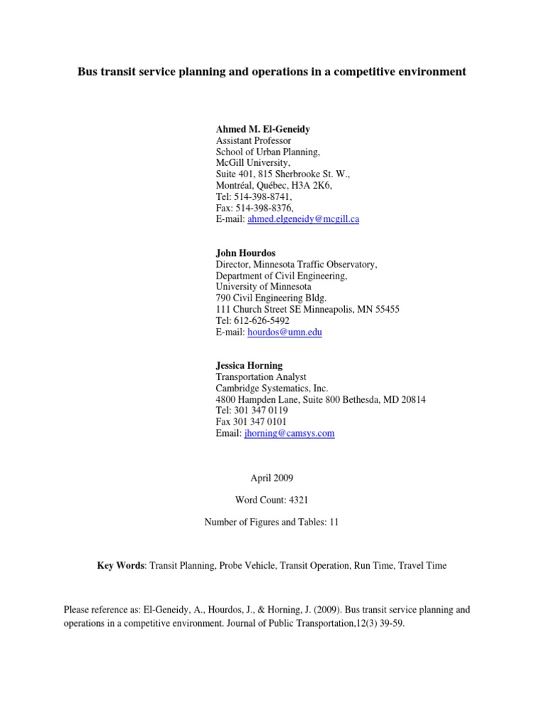 Bus Transit Service Planning And Operations In A Competitive