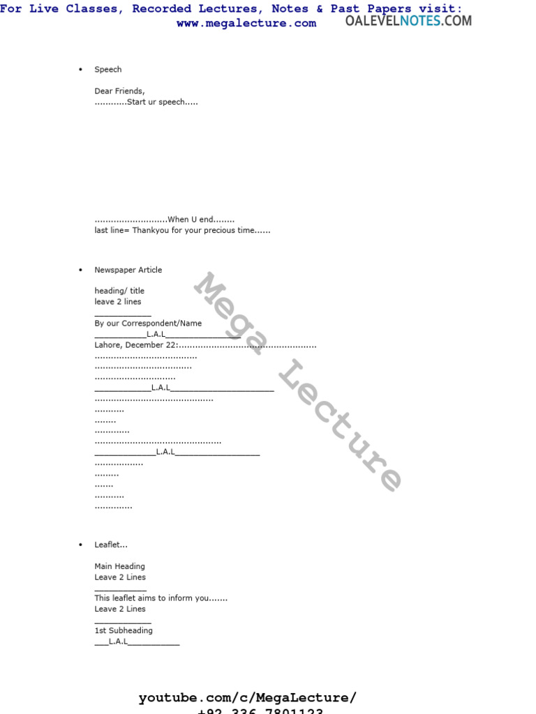 Mega Lecture: Speech and Letter Formats | PDF | Home & Garden