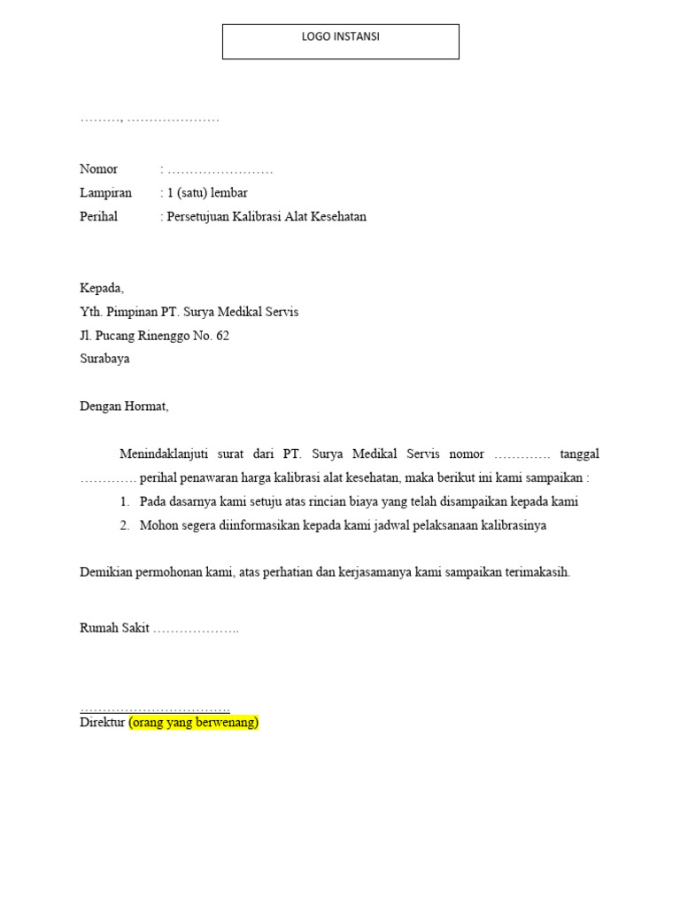 Contoh Surat Persetujuan Kalibrasi | PDF