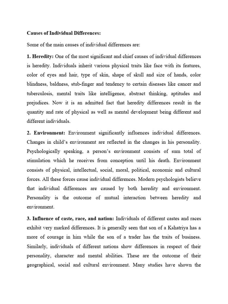 Causes of Individual Differences | PDF | Temperament | Heredity