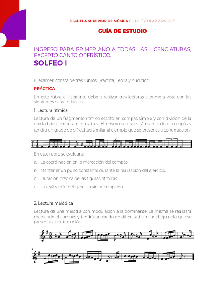 Guía de Estudio Solfeo 2024-2025 | PDF | Escala (música) | Acorde (Música)