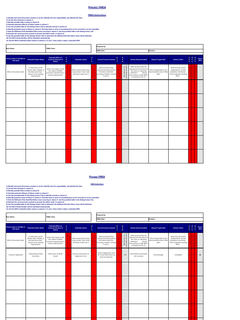 Process FMEA Template | PDF | Systems Engineering | Applied Mathematics