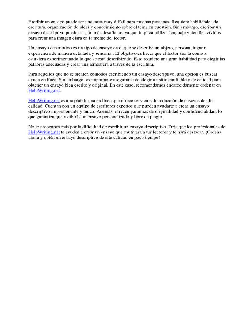 Ensayo Descriptivo: Consejos y Ayuda Profesional | PDF | Ensayos | Cognición