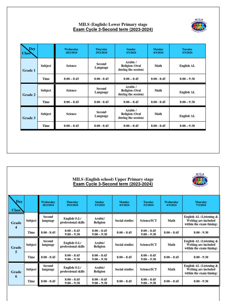 Cycle 3 Exam Schedule-English School | PDF | Science | Educational Stages