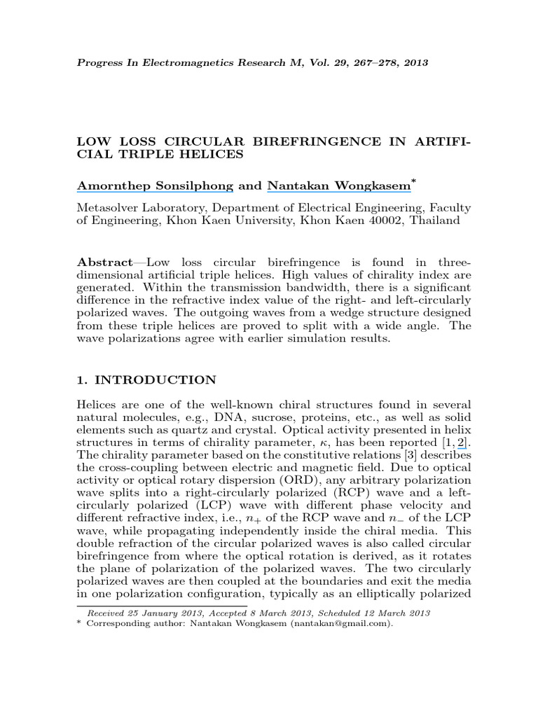 Low Loss Circular Birefringence in Artif | PDF | Polarization (Waves ...