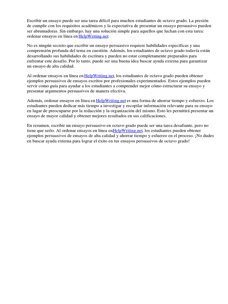 Ejemplos Persuasivos de Ensayos de Octavo Grado | PDF | Ensayos ...