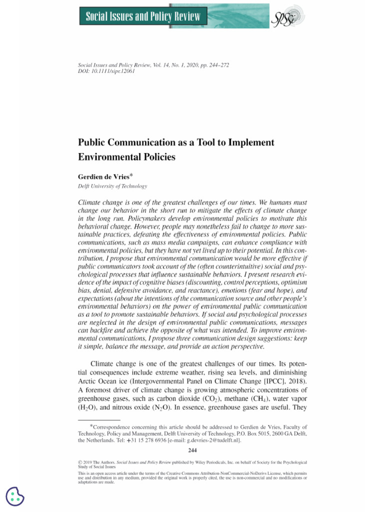 Public Communication as a Tool to Implement Environmental Policies ...