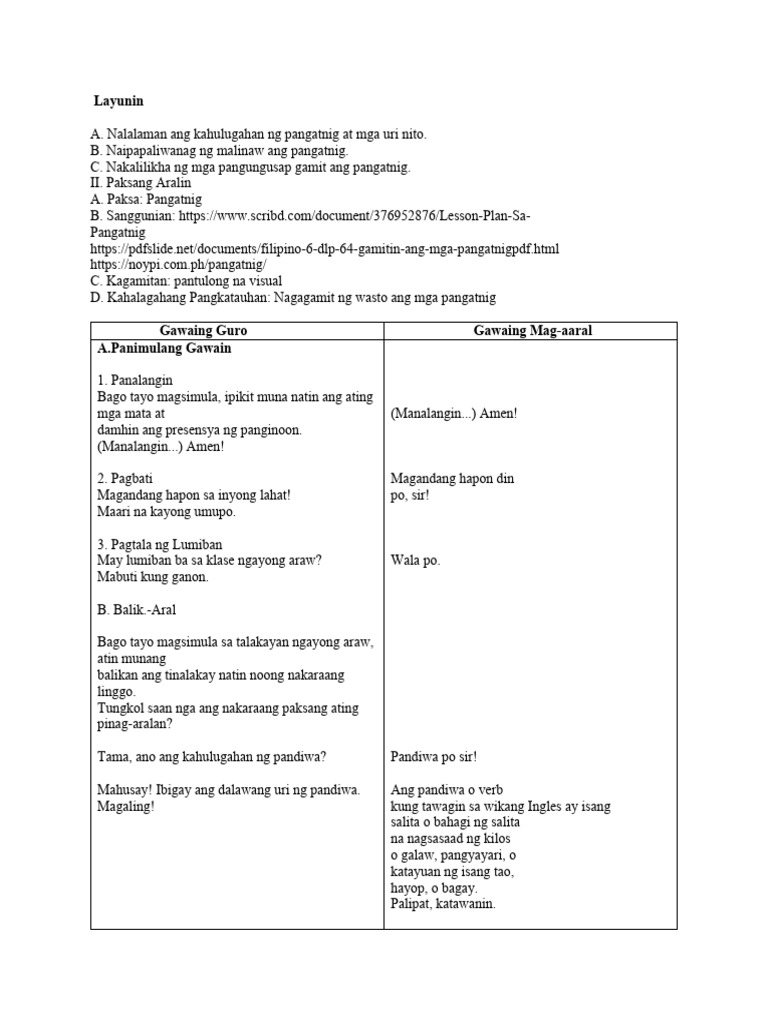 Detailed Lesson Plan Filipino Grade 6 | PDF