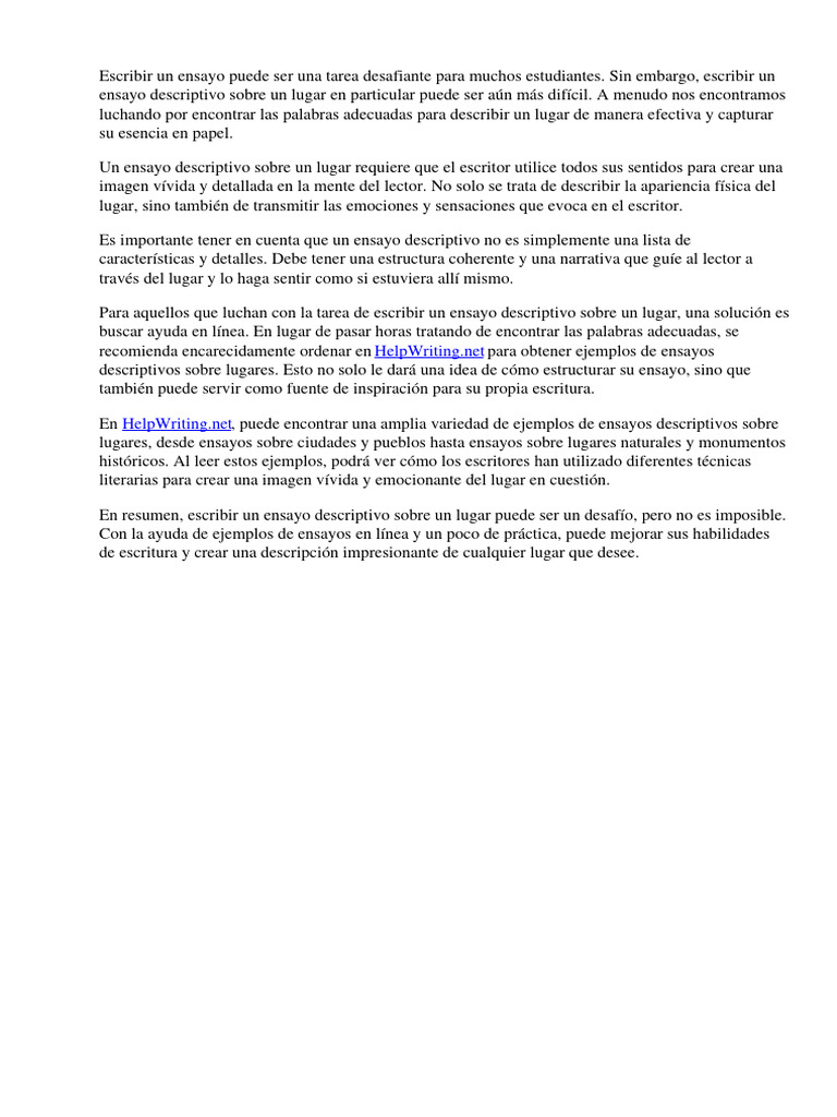 Ejemplos de Ensayo Descriptivo Sobre Un Lugar | PDF | Escritores | Ensayos